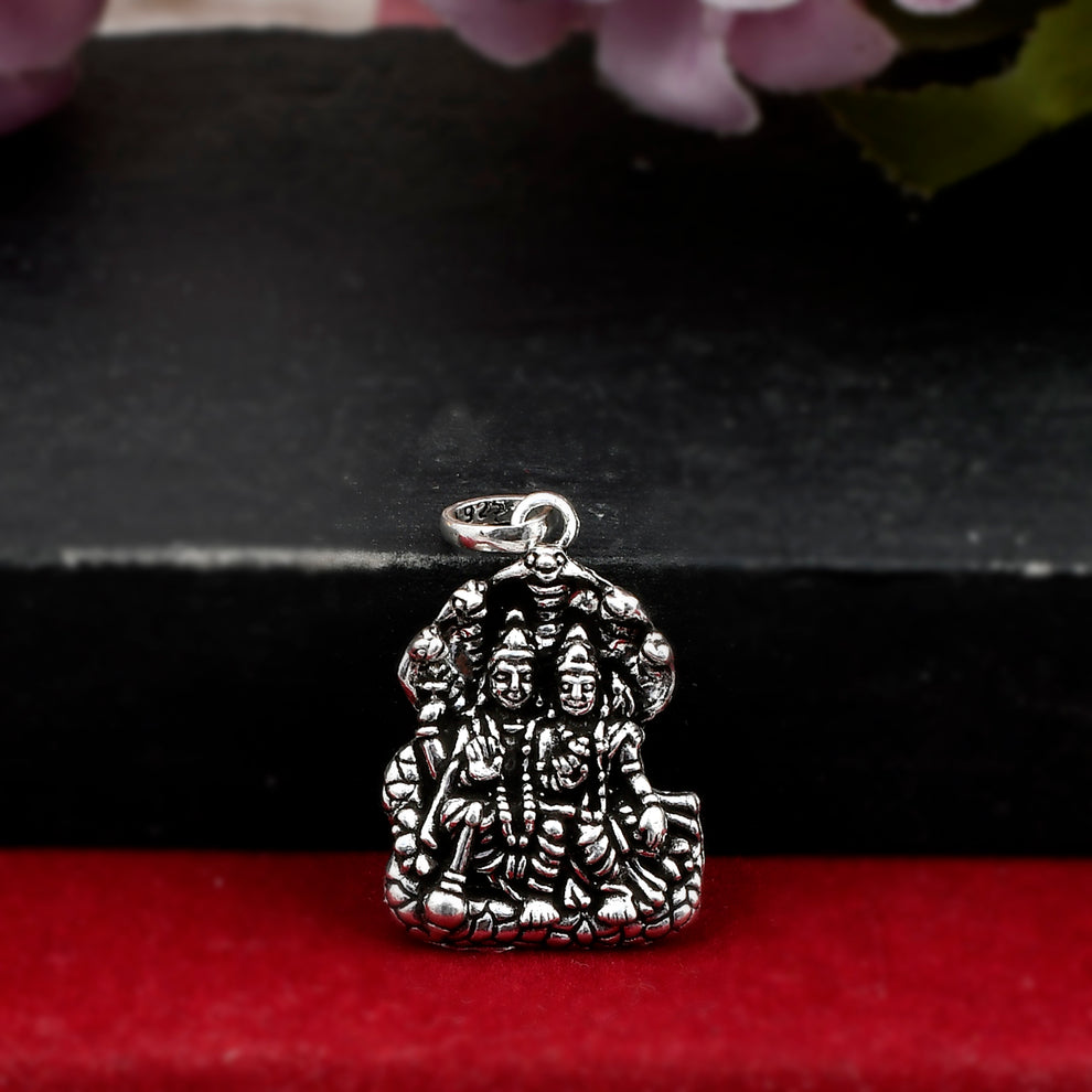 "Laxmi Vishnu Pendant Locket in Oxidized Silver - Divine Harmony and ...