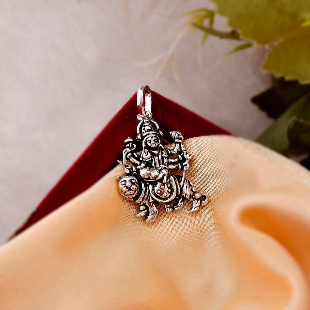 "Durga Maa Locket Pendant in Oxidized Silver - Divine Strength and ...